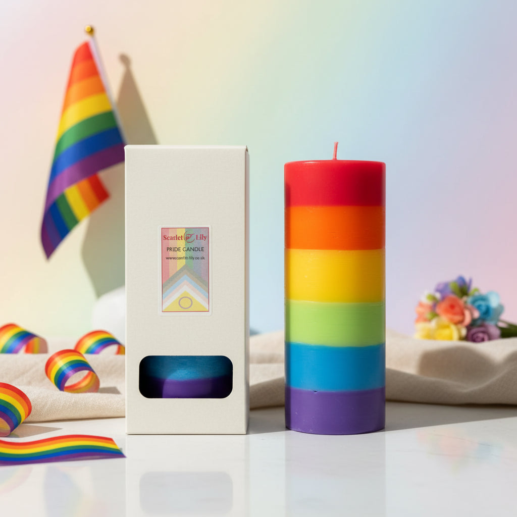 Rainbow Pride Pillar Candle | Fruit Slices Scent | 120-Hour Burn Time ...
